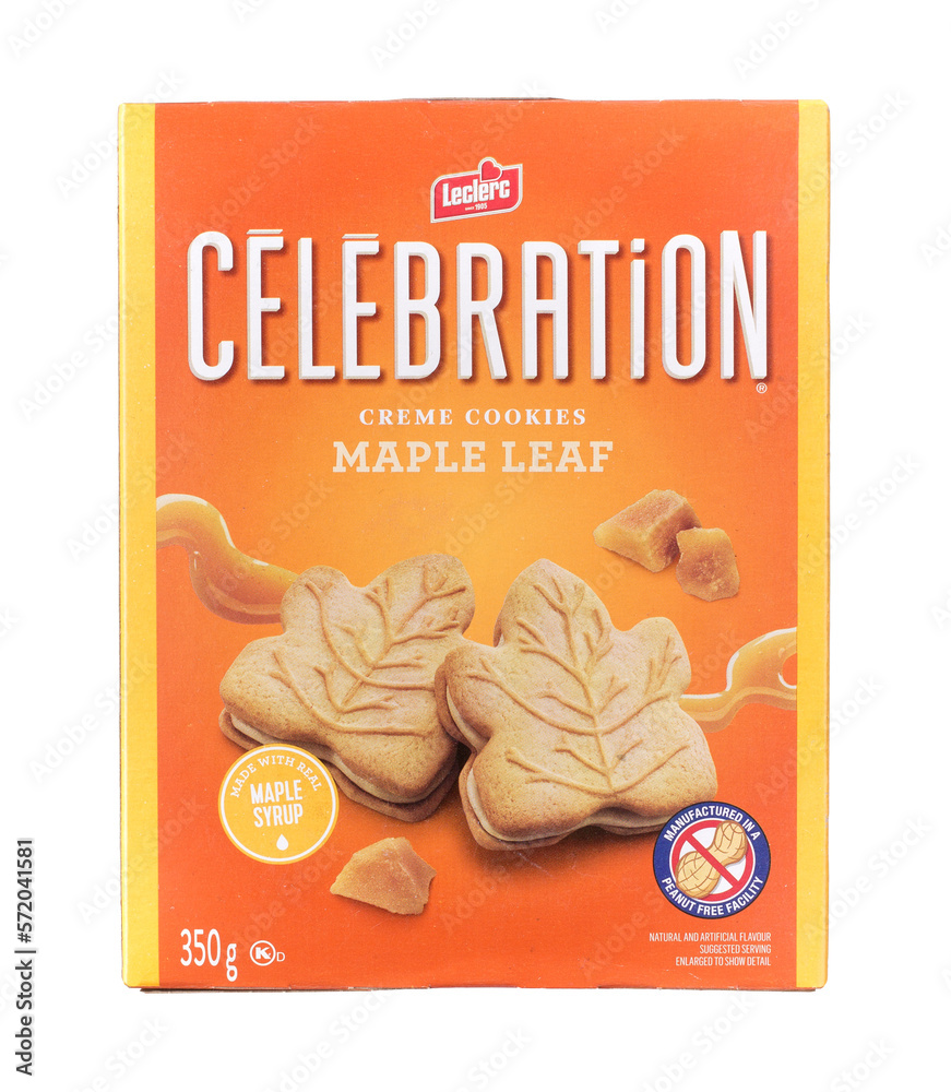 Pleasant Valley, Canada - February 15, 2023: Leclerc Maple Leaf Creme Cookies. Groupe Leclerc is ...