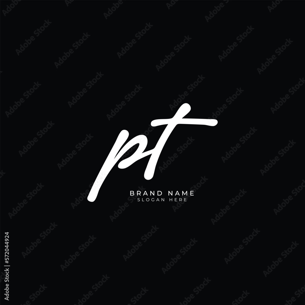 P, T, PT Initial letter handwriting and signature vector logo Stock ...