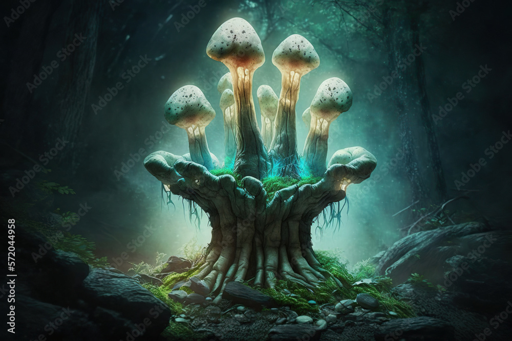 creepy glowing fungus in a magical fantasy forest, Generative AI Stock ...