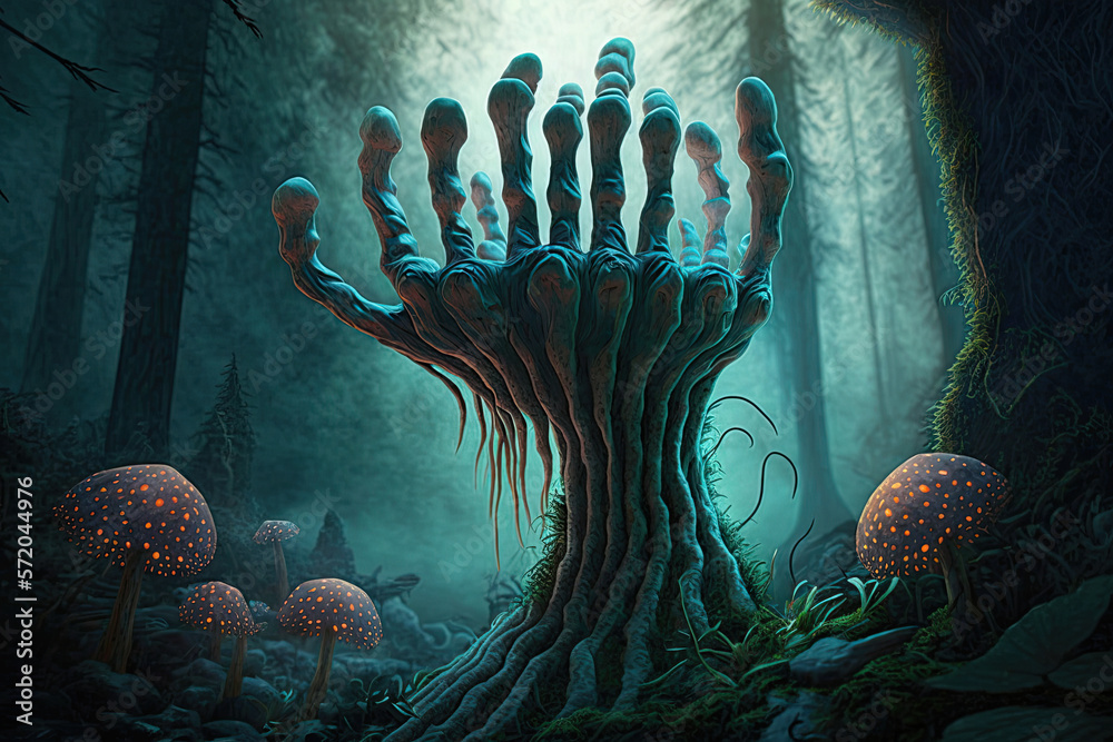 death man's fingers, mushroom fungus, in a creepy forest, Generative AI ...