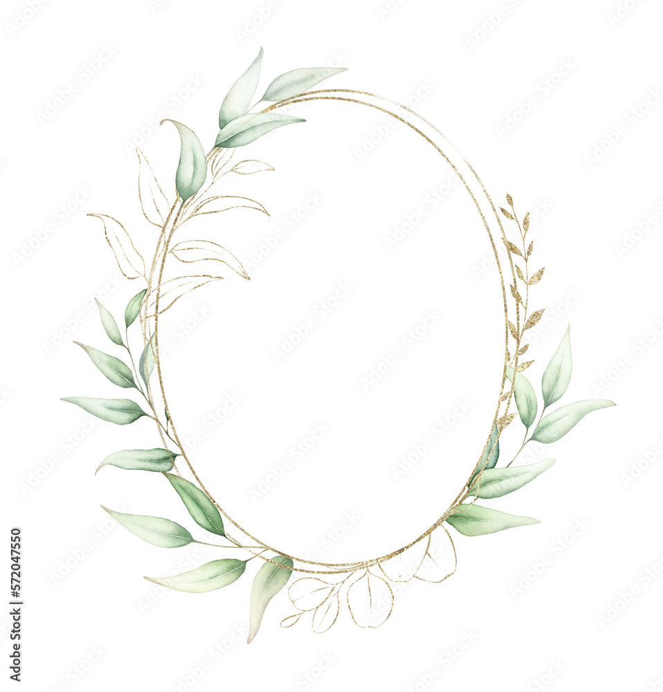 Watercolor greenery frame with eucalyptus and fern leaves. Stock Illustration | Adobe Stock