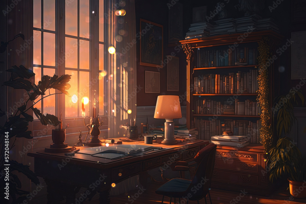 Dark academia vintage library room, old books AI Generated ilustración ...