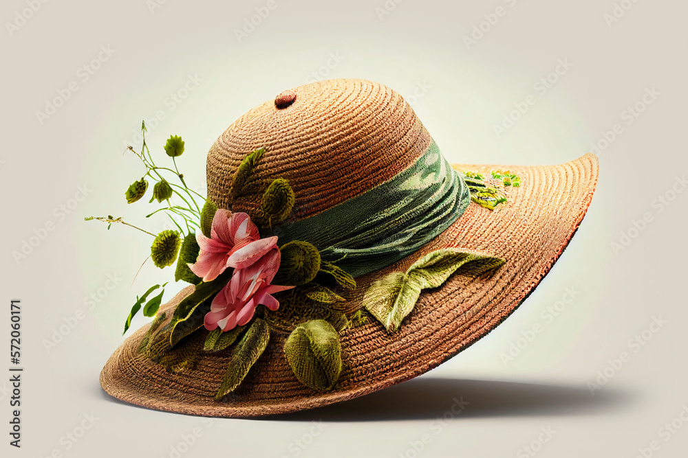 summer wicker hat with wide brim with flowers. women hat protection ...