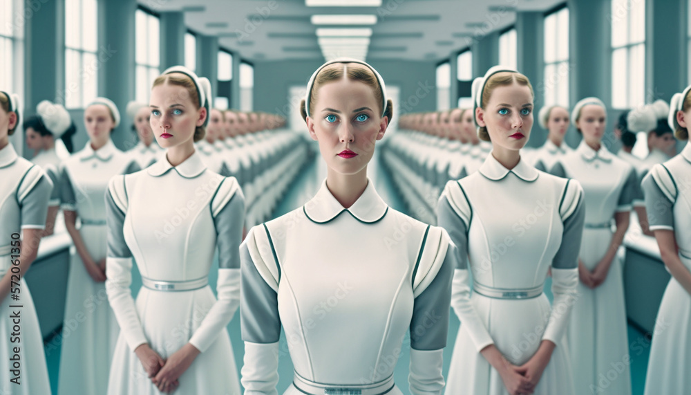 Female clones or androids dressed as maids. Generative AI ilustração do ...