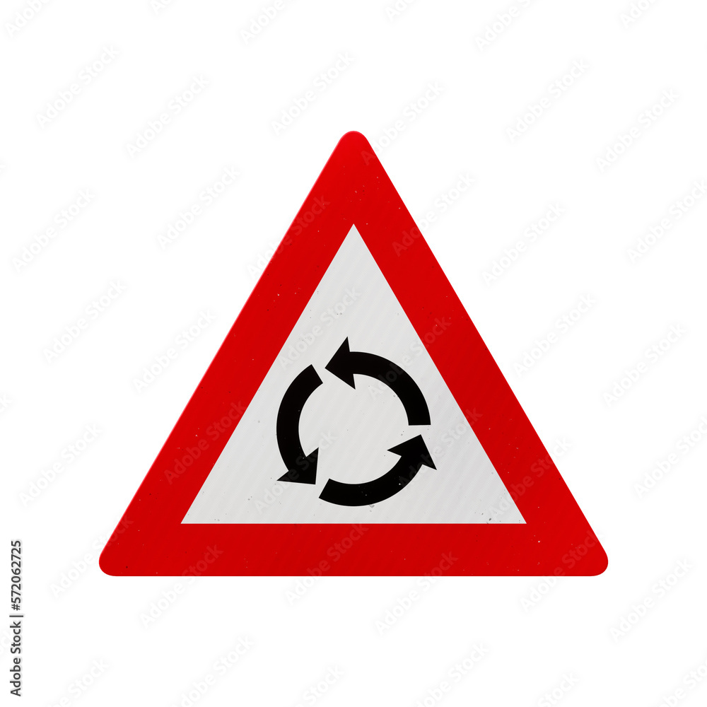 Roundabout European warning road sign isolated on transparent ...