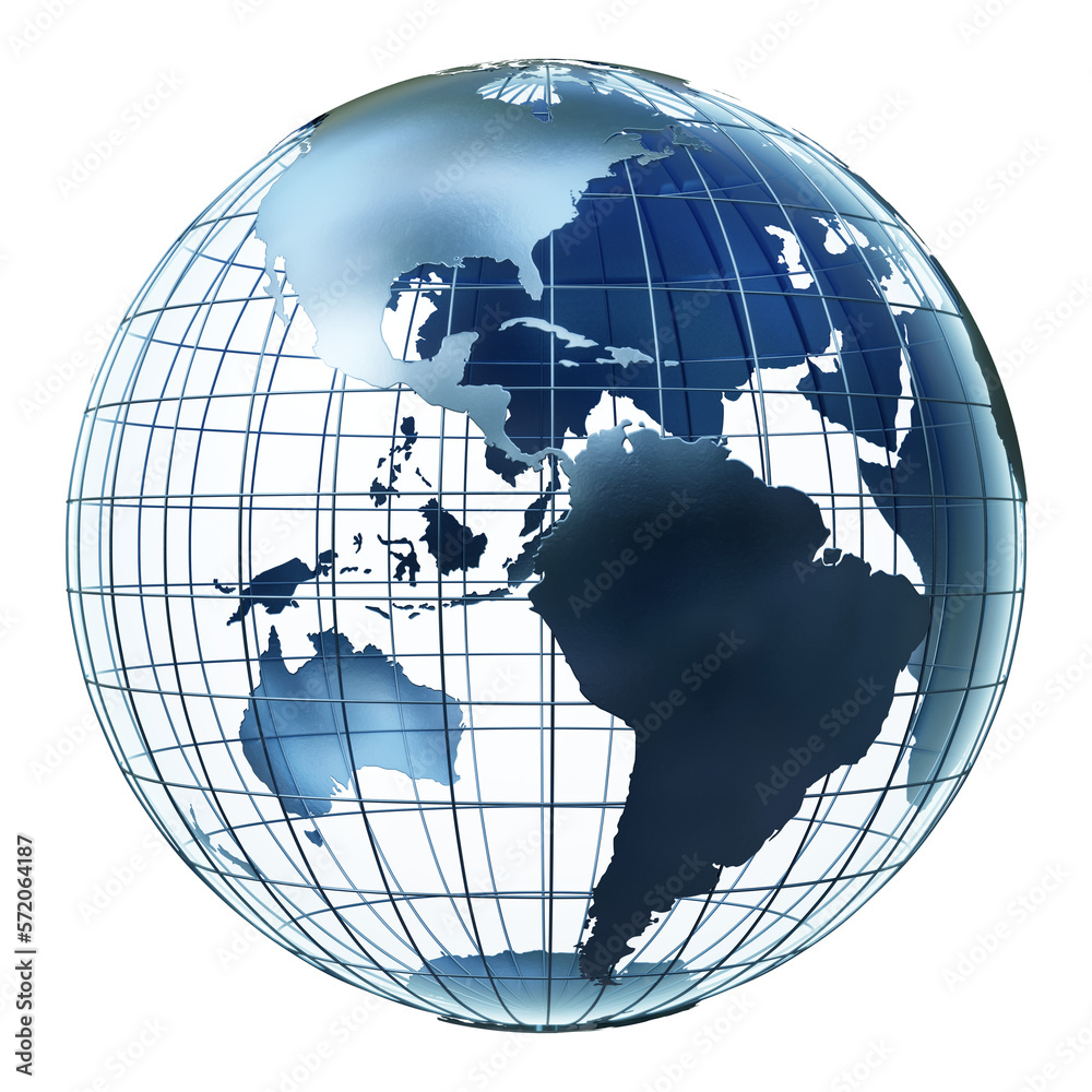 Stylized metallic wireframe earth globe centered on the Americas. 3D ...