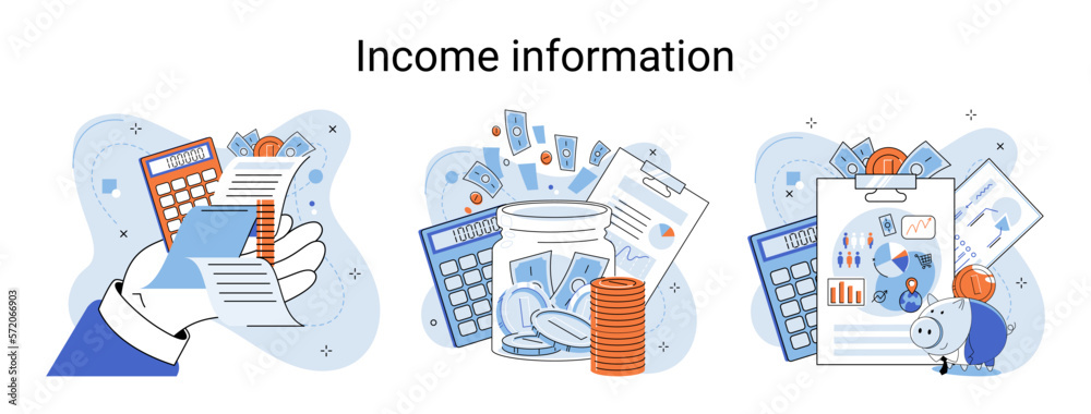 Income information in financial report with charts, business ...
