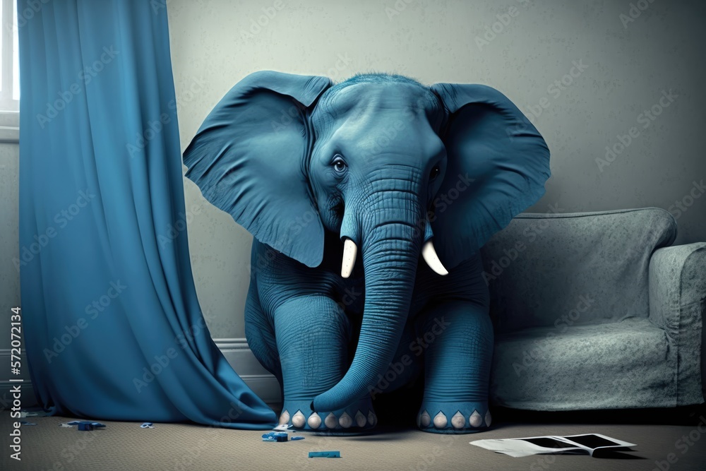Blue Monday elephant concept, sad depressing day, elephant in a room ...