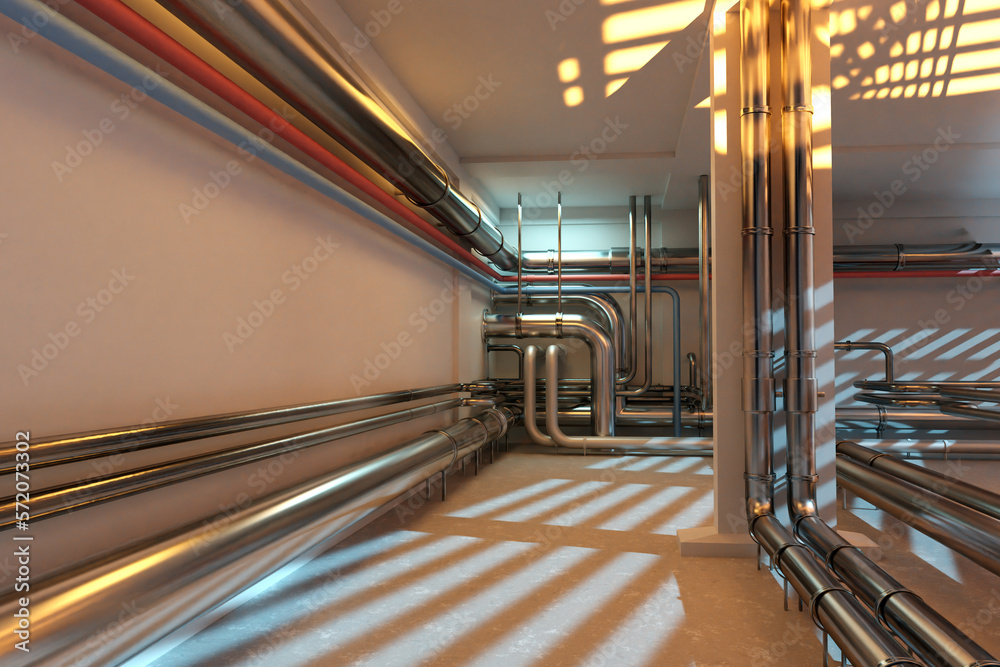 industrial background. room with pipes. A building with a technical ...