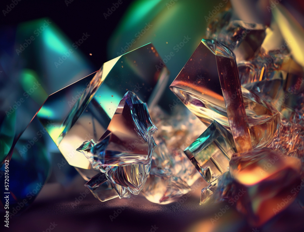 Abstract background of shiny translucent crystals, each with its unique ...