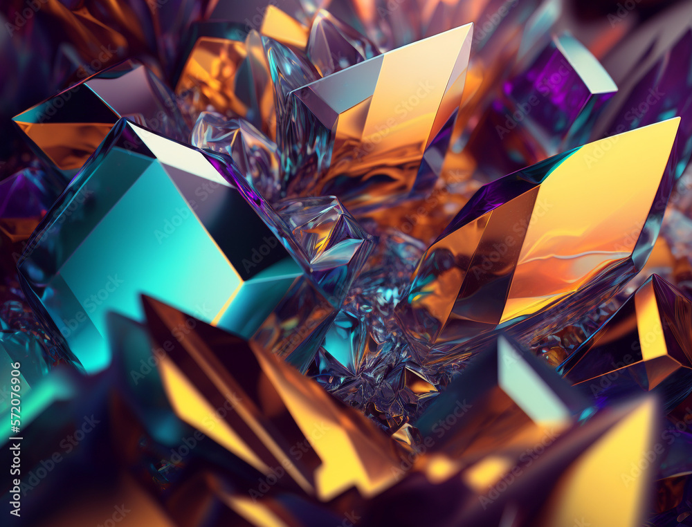 Abstract background of shiny translucent crystals, each with its unique ...