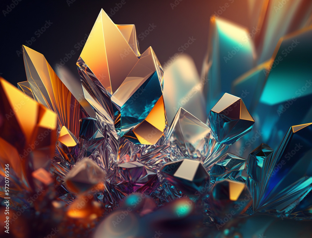 Abstract background of shiny translucent crystals, each with its unique ...