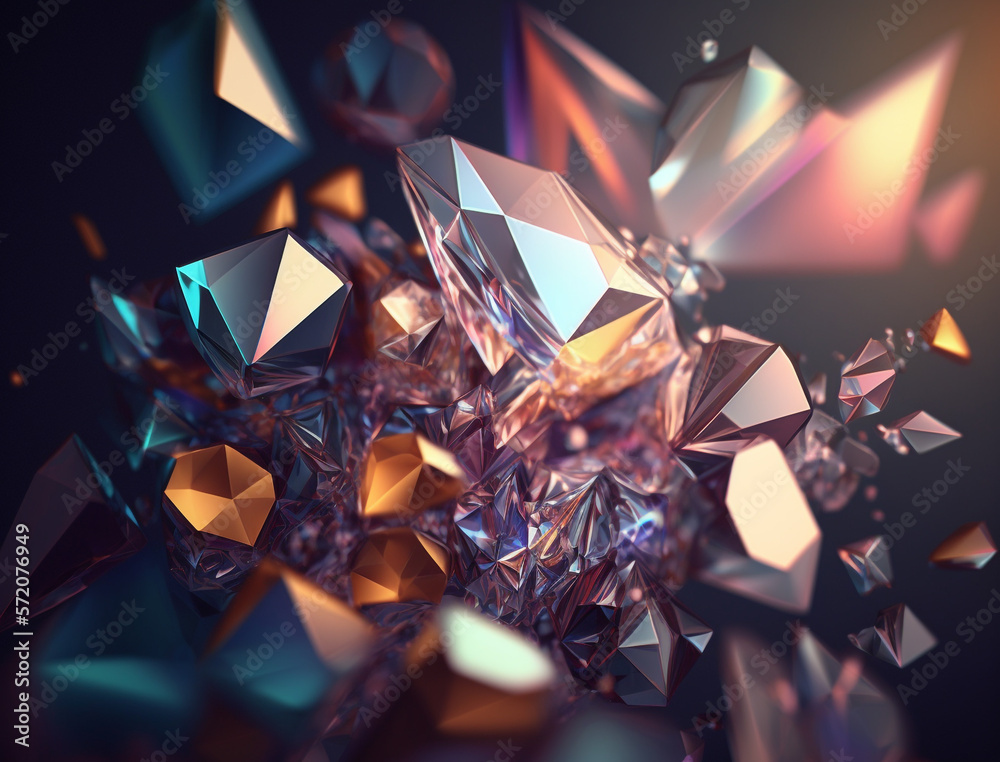 Abstract background of shiny translucent crystals, each with its unique ...