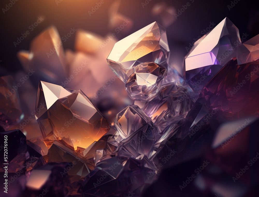 Abstract background of shiny translucent crystals, each with its unique ...