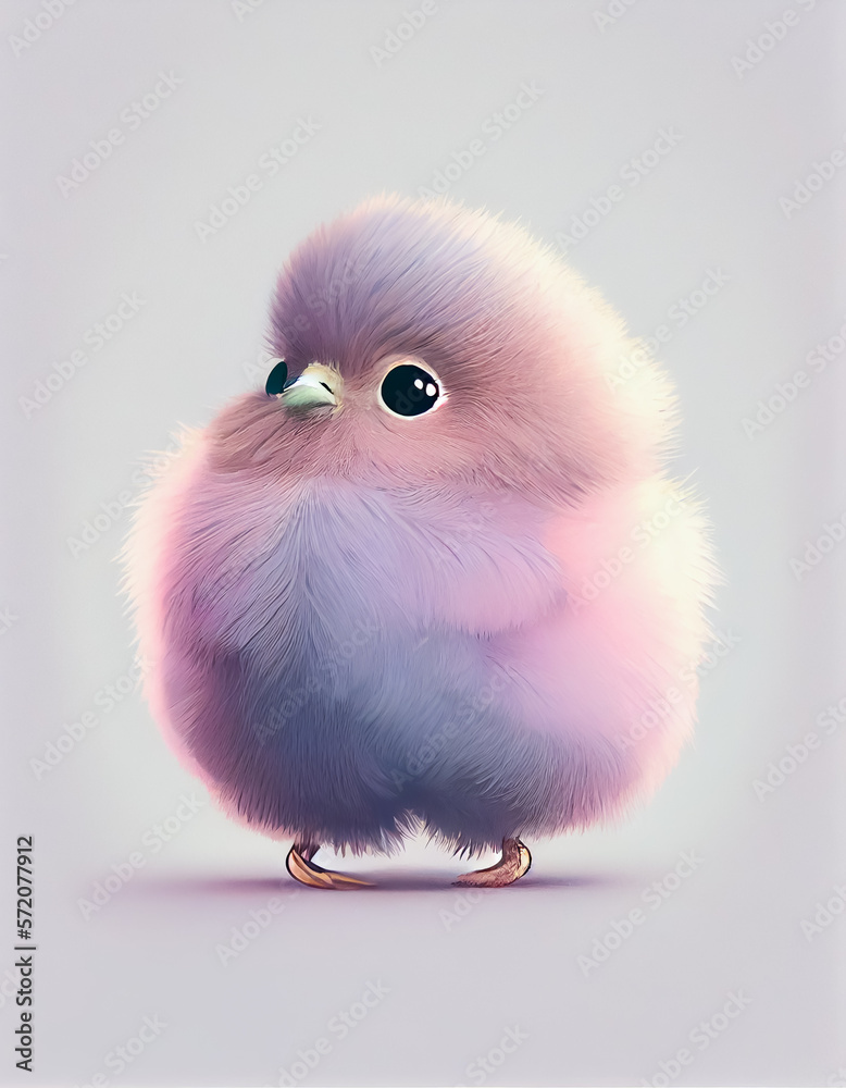 Cute fluffy baby bird on grey background, AI-generated image. Stock ...