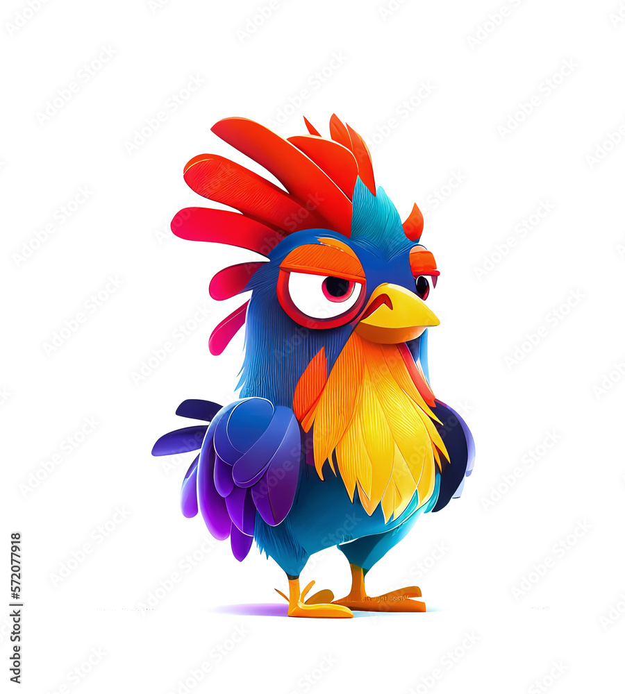 Illustration of colorful angry rooster cartoon on white background, AI ...
