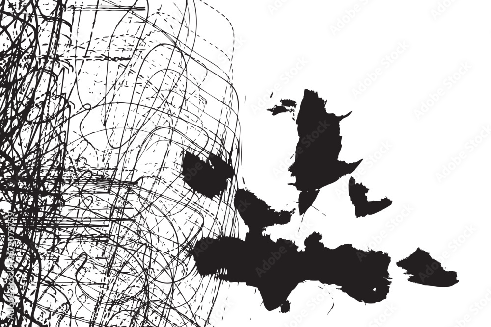 Random abstract black scratch on white background. Hand drawn doodle ...