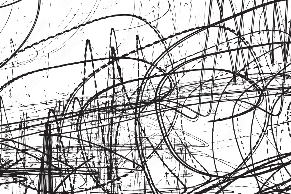 Random abstract black scratch on white background. Hand drawn doodle ...