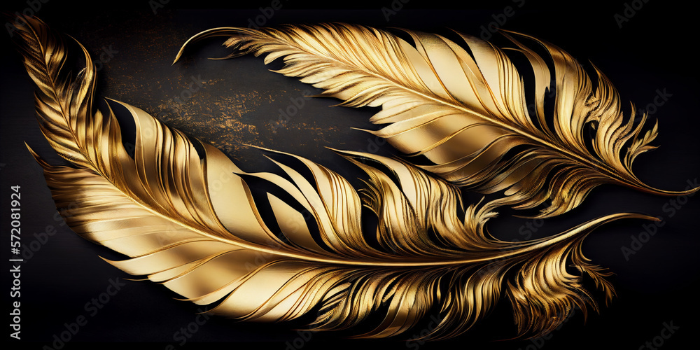 Abstract gold feathers on isolated black background. Wallpaper ...