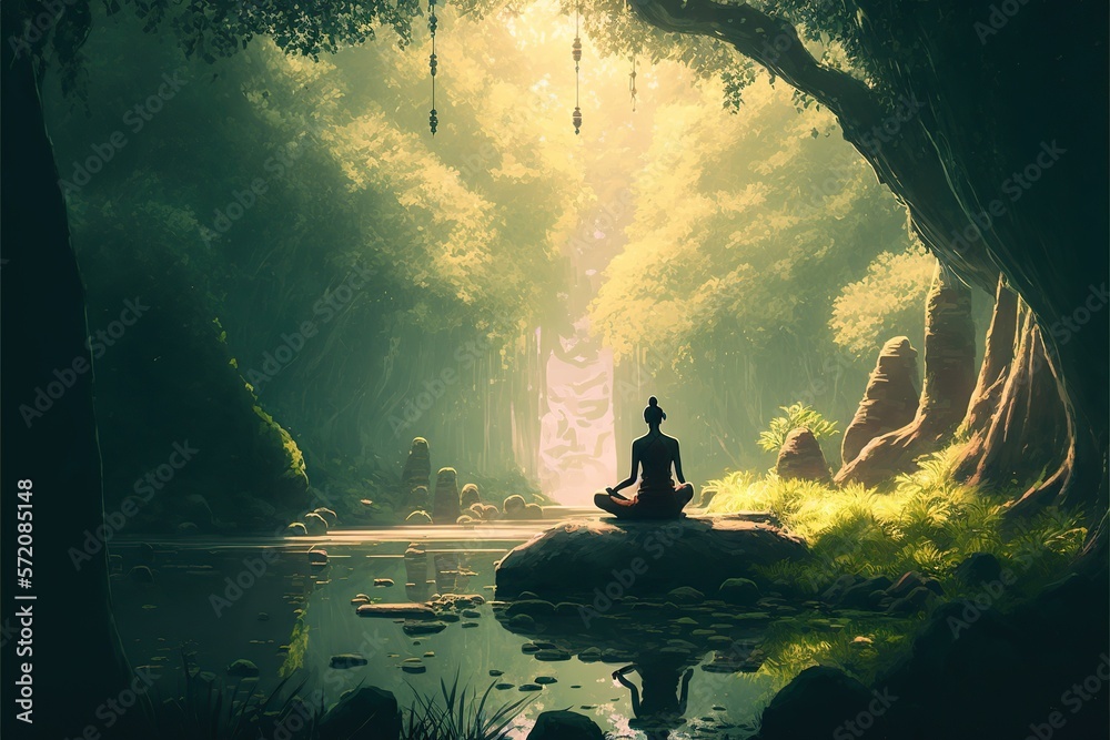 person practicing yoga or meditation in quiet place, concept of ...