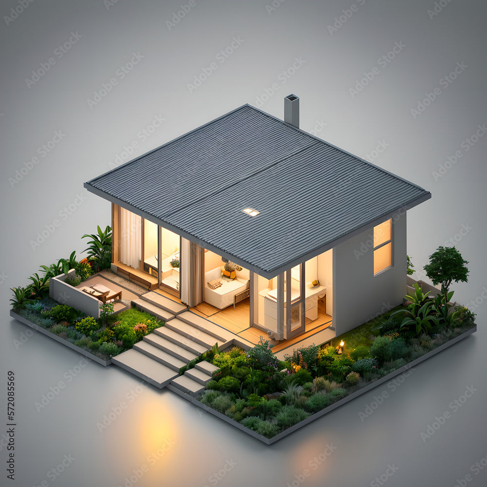 3D reference model of a cute small house for warm climate, AI generated ...