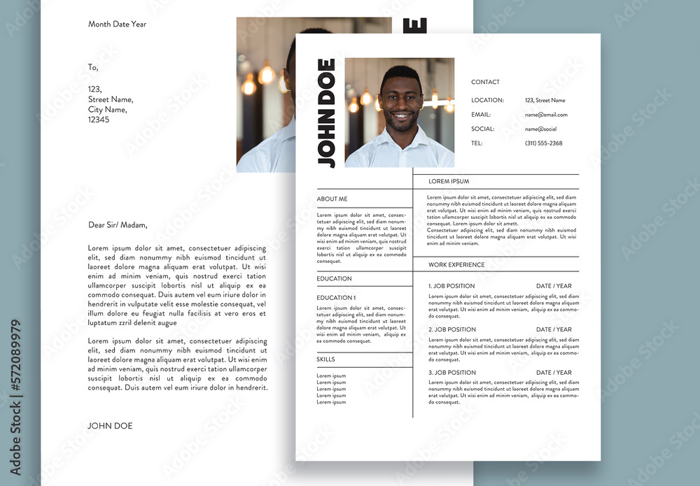 B&W Miminal Resume Stock Template | Adobe Stock