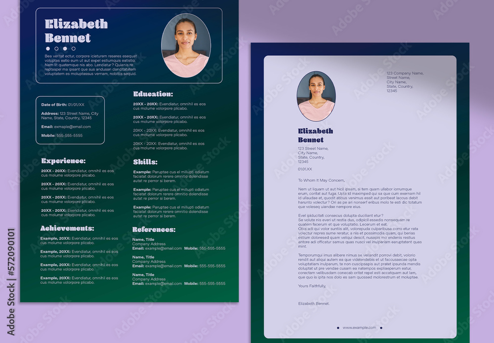 Blue and Green Gradient Resume Stock Template | Adobe Stock