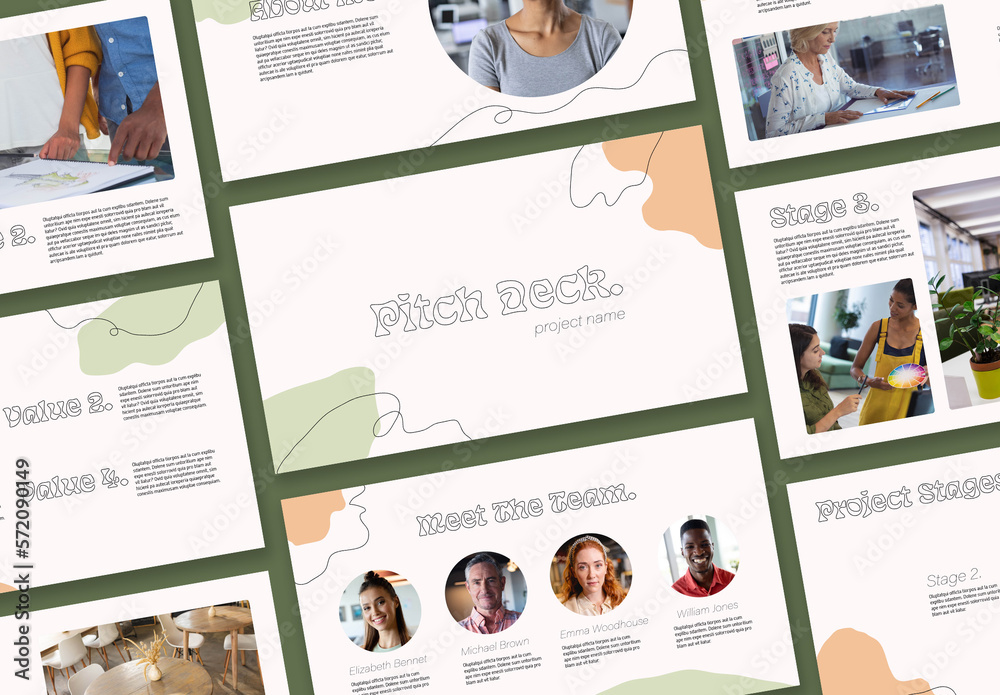 Pitch Deck with Orange and Green Graphics Stock Template | Adobe Stock