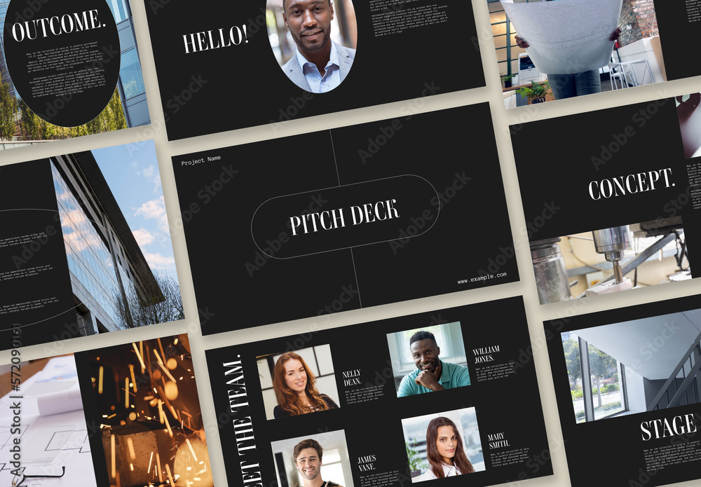 Black Minimalist Pitch Deck Stock Template | Adobe Stock