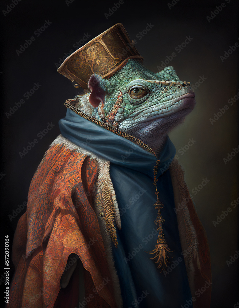 Royal Portrait of a Chameleon Dressed as a British King | Generative AI ...