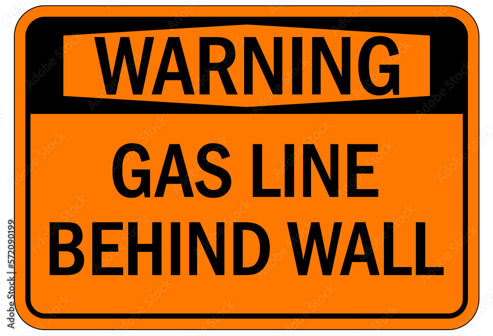 Pipeline sign and labels gas line behind wall Stock Vector | Adobe Stock