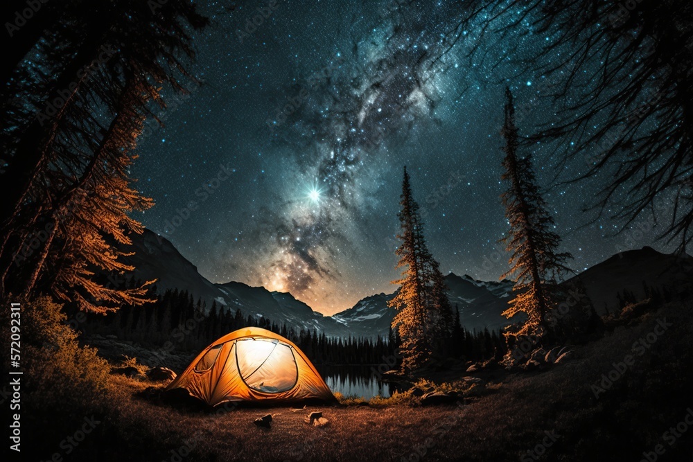Camping under the stars, concept of Night Sky and Campfire, created ...