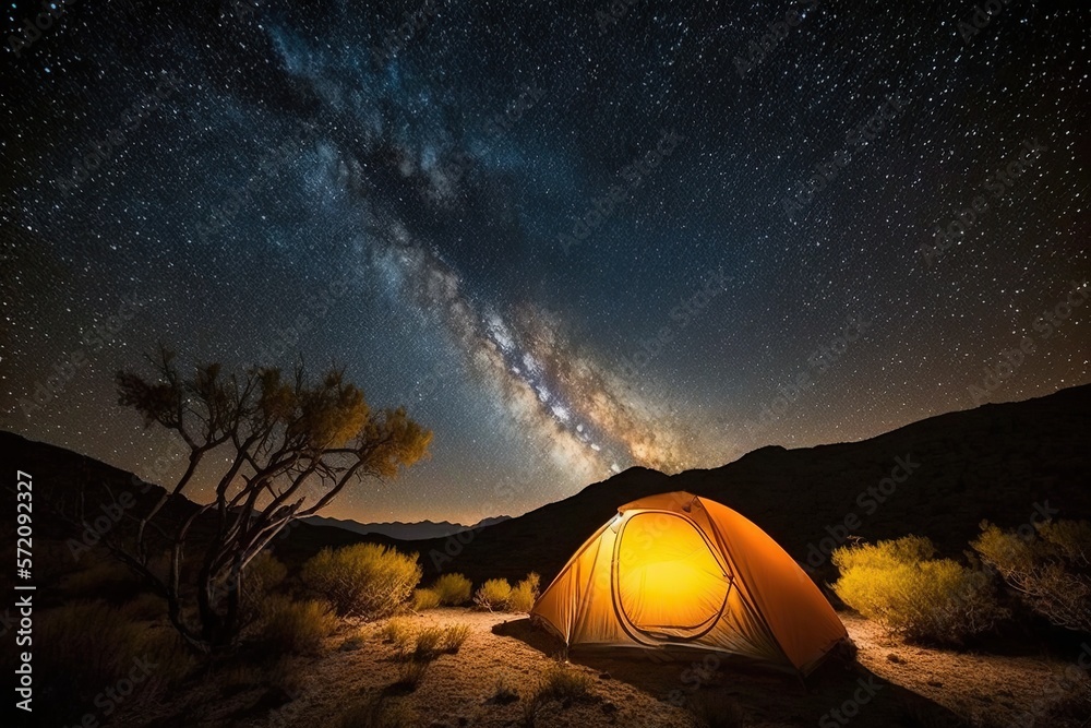 Camping under the stars, concept of Night Sky and Campfire, created ...