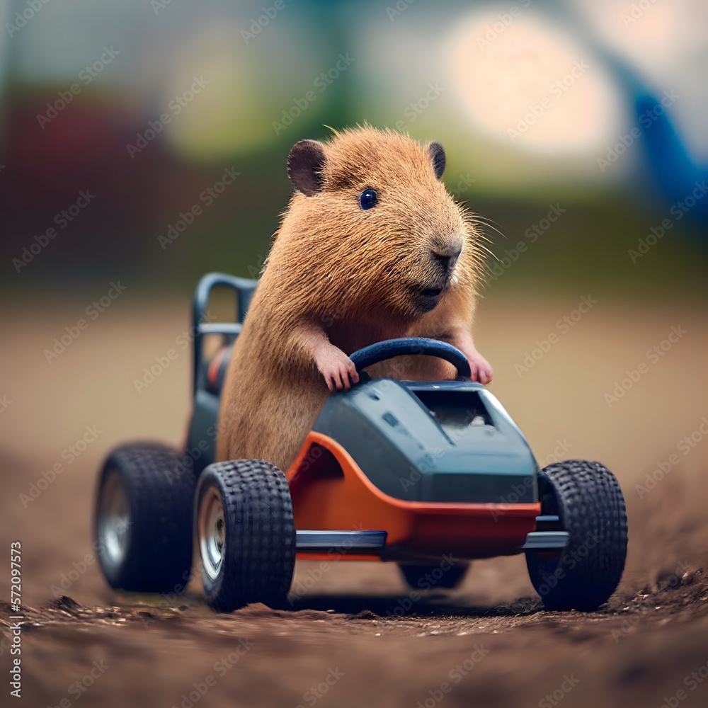 confused capybara driving a go kart ilustração do Stock | Adobe Stock