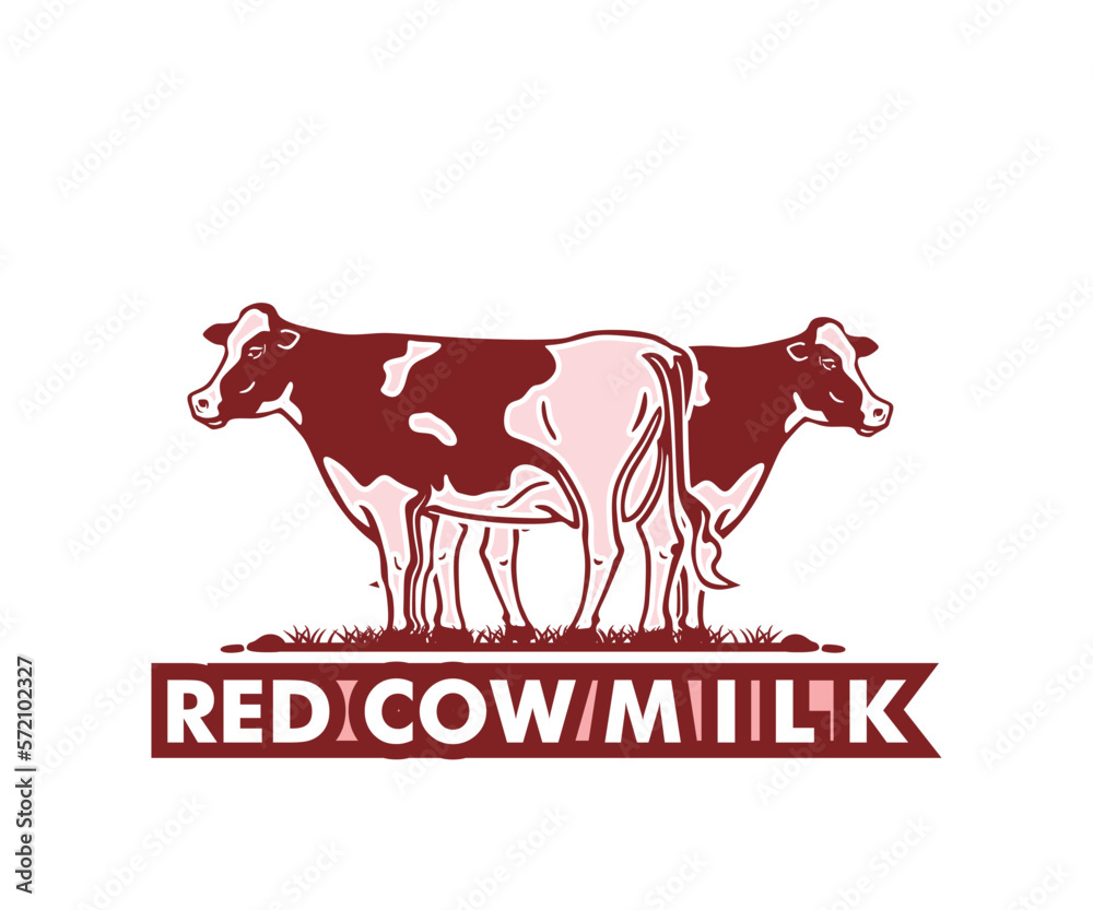 Vecteur Stock DAIRY COW MILK LOGO, silhouette of red cow standing ...