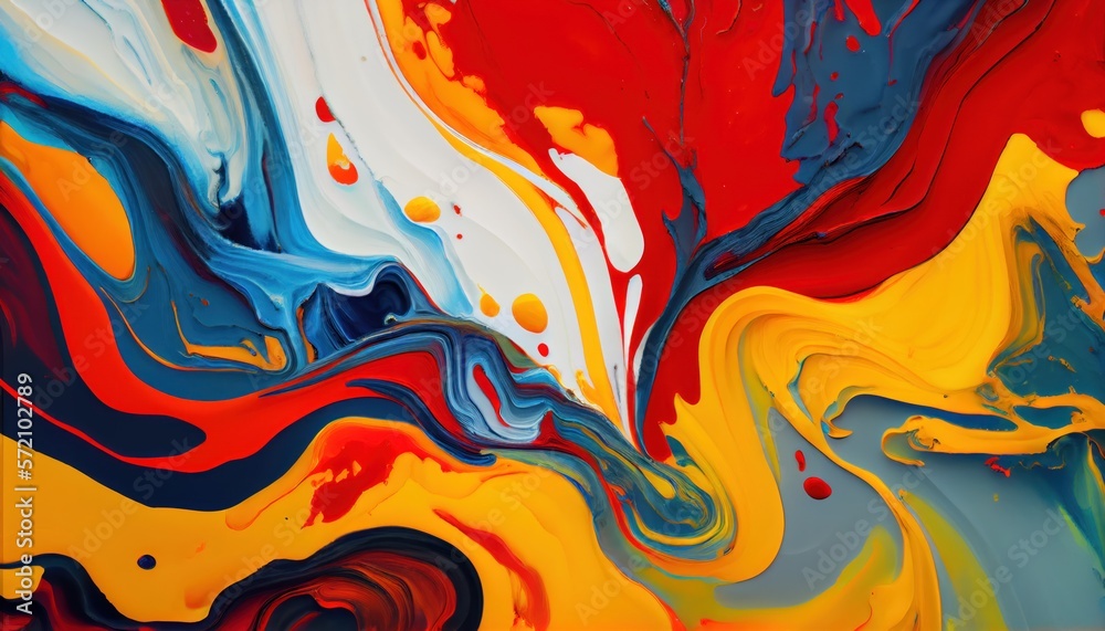 Background mixed liquid paint red, yellow, blue colors. Luxury marble ...