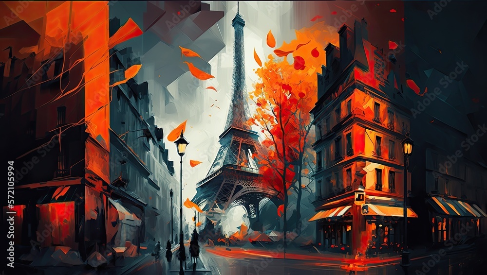 Abstract Paris France city architecture. Eiffel tower illustration ...