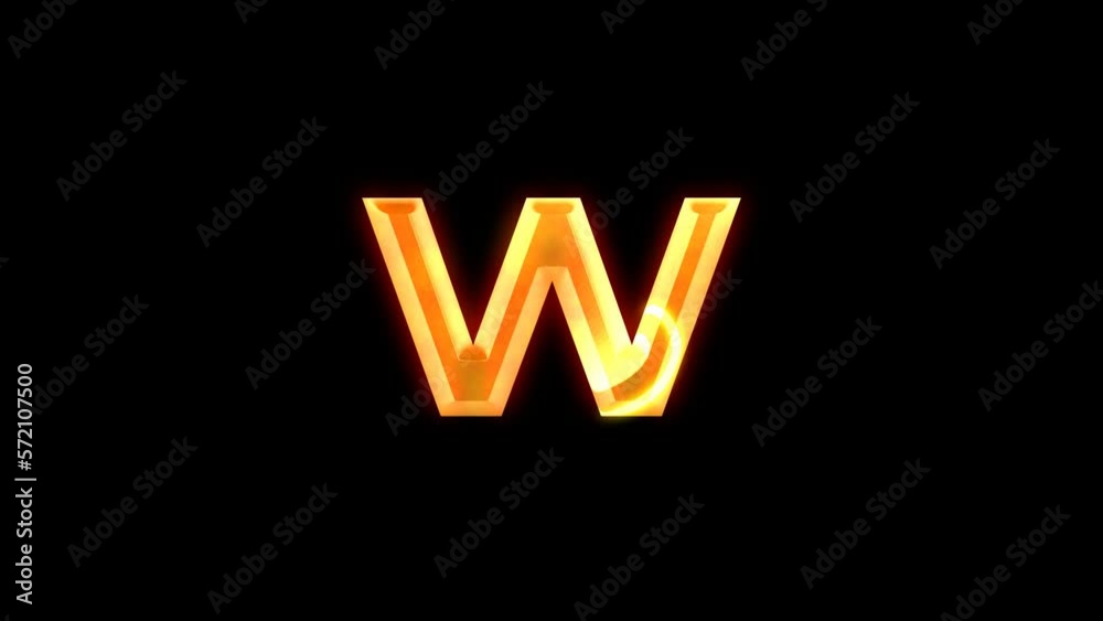 Letter w animation on transparent background with golden lens flare ...