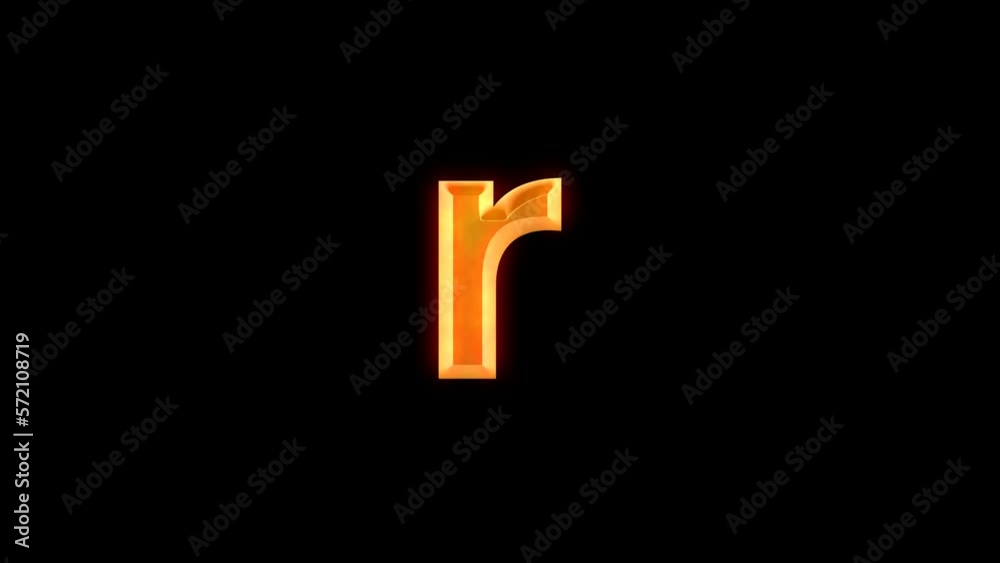 Letter r animation on transparent background with golden lens flare ...
