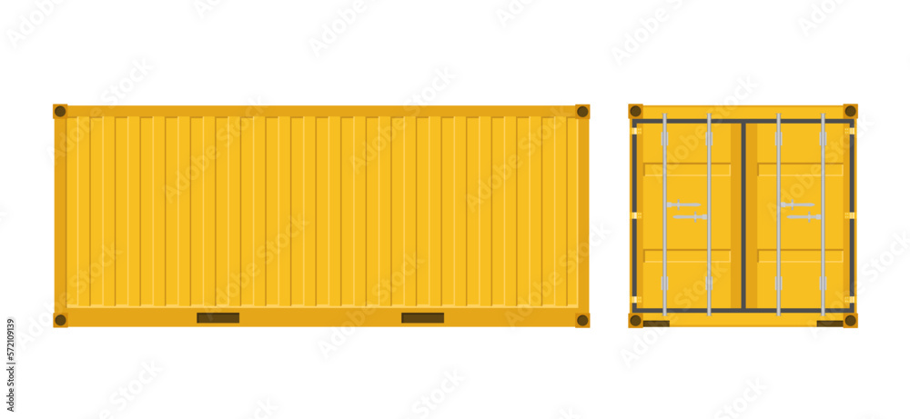 Yellow container collection for cargo transportation on a white ...