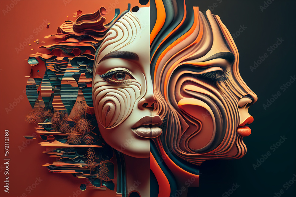 An abstract sculpture of a woman with multiple faces: Surrealism ...