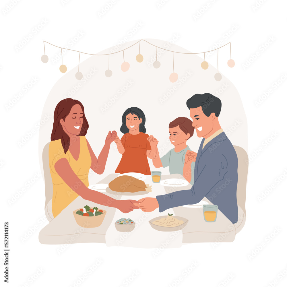 Family prayer isolated cartoon vector illustration. Family dinner ...