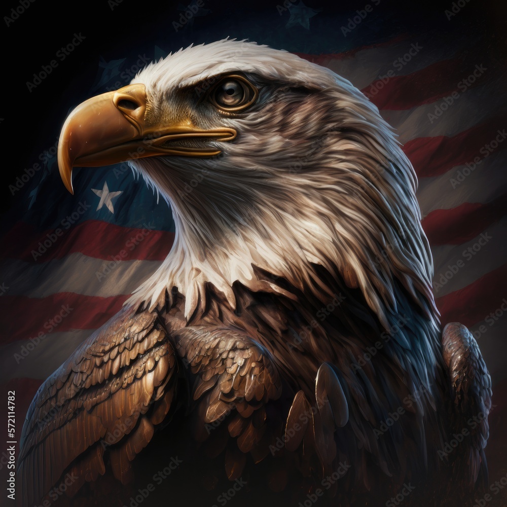 Bald eagle with high contrast American flag background Stock ...