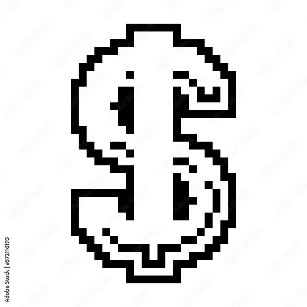 Money icon, dollar symbol icon black-white vector pixel art icon Stock ...
