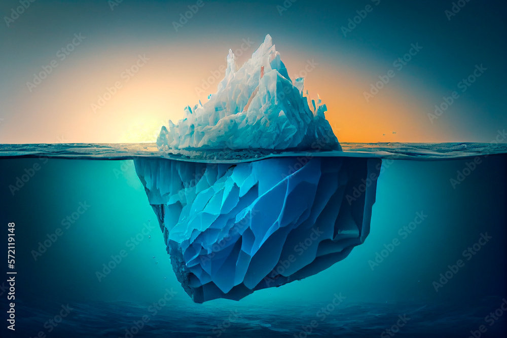 Iceberg concept, underwater risk, dark hidden threat or danger concept ...