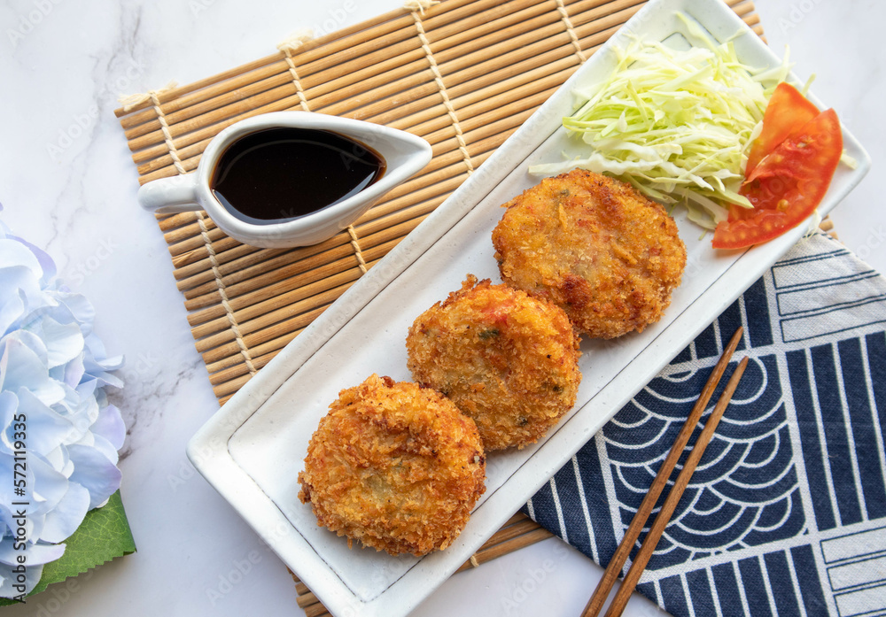 Korokke - Japanese appetizer of deep fried mashed potatoes, crab sticks ...