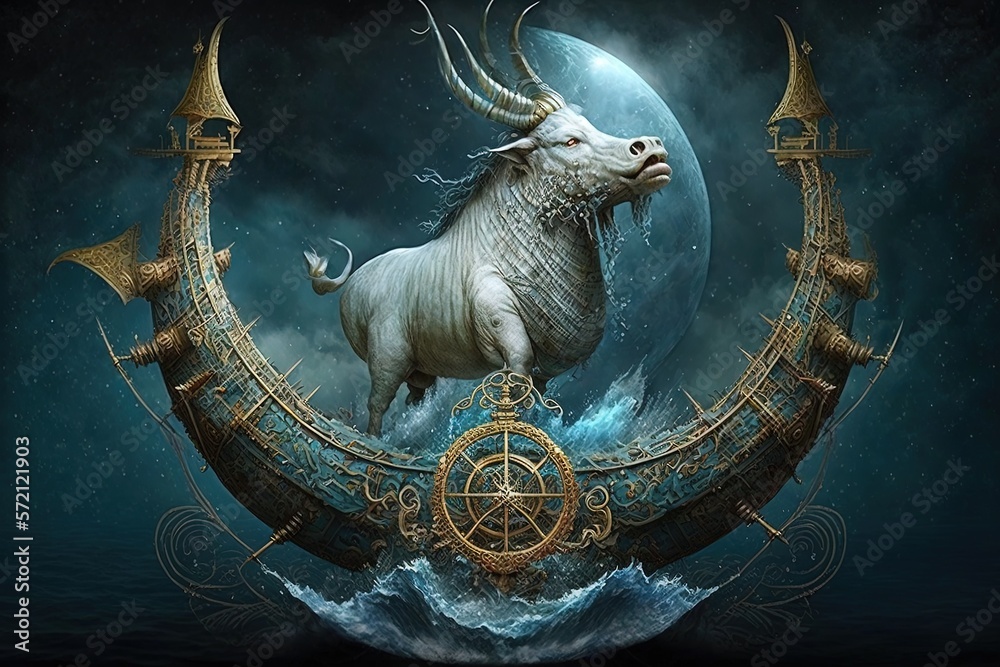Backdrop of sacred zodiac Capricorn symbols, astrology, alchemy, magic ...