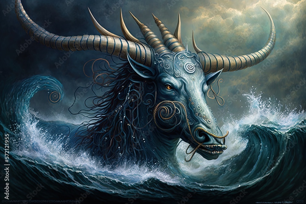 Backdrop of sacred zodiac Capricorn symbols, astrology, alchemy, magic ...