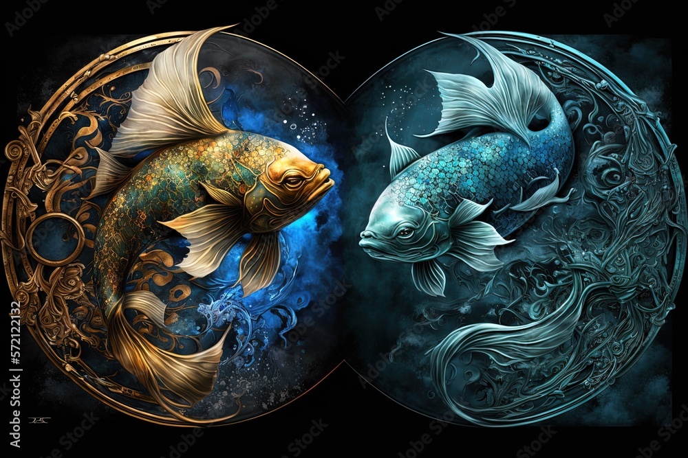 Backdrop of sacred zodiac Pisces symbols, astrology, alchemy, magic ...