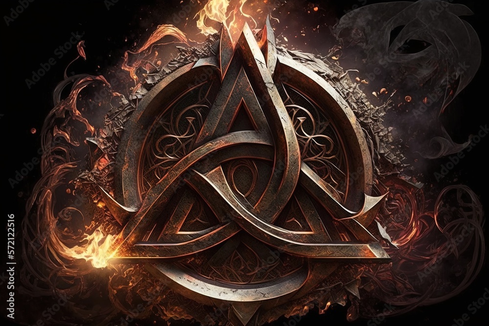 Stockillustratie Generative AI arcane symbol with effect of fire and ...